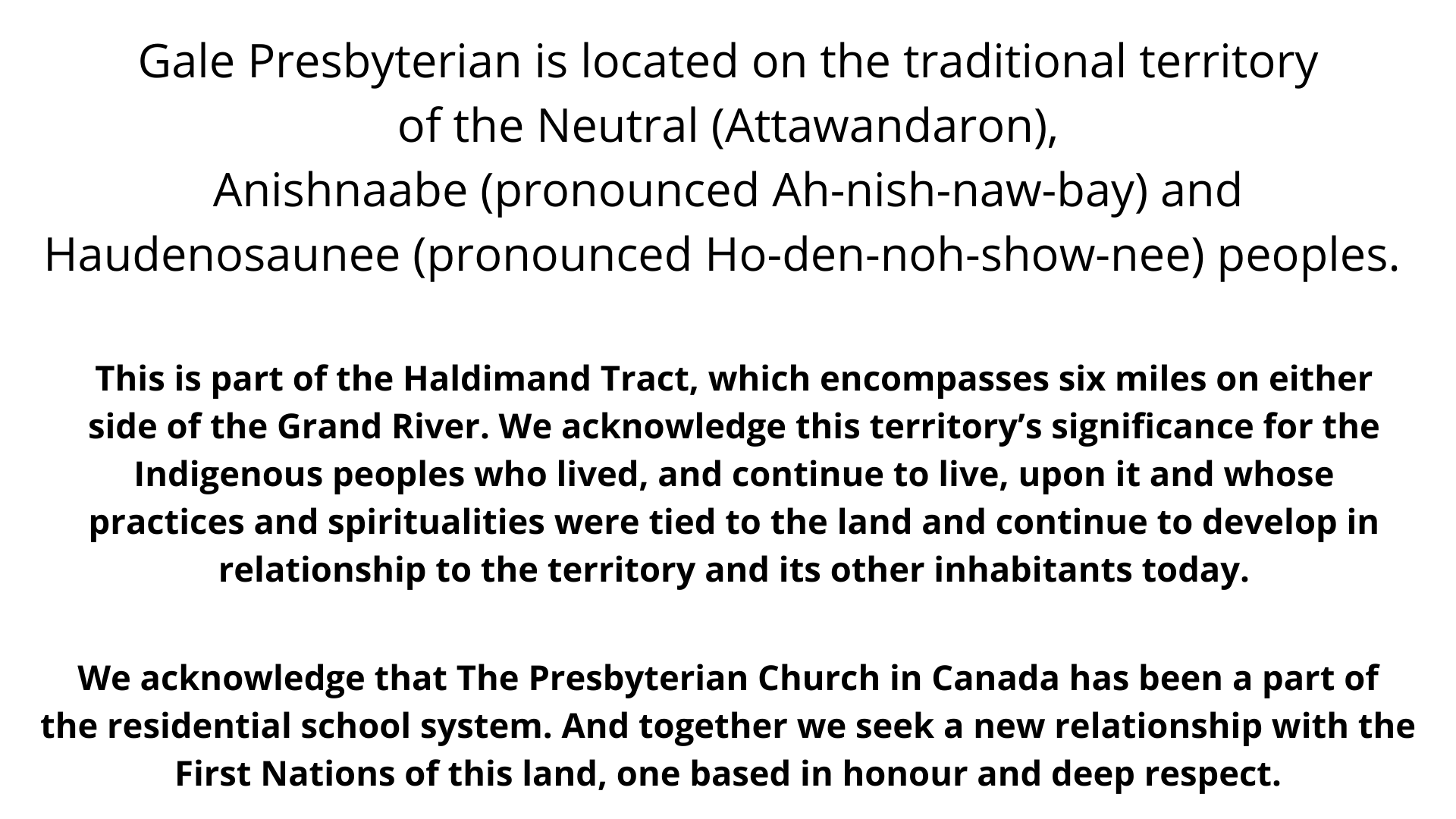 Gale land acknowledgment – Gale Presbyterian